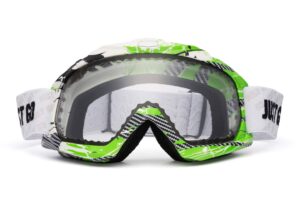 just go ski goggles for skiing dual-layer anti-fog 100% uv protection lens snowboard goggles, green and white frame/clear lens (vlt 81.2%)