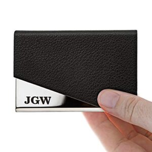 Aurelie & George Personalized Business Card Holder - Elegant and Slim Card Case - Custom Engraved Card Carrier for Men and Women - Made from Leatherette and Stainless Steel