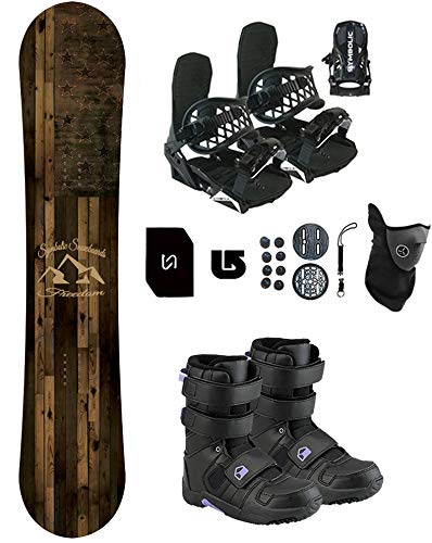 Symbolic Freedom Kids Snowboard & Bindings & Boots +Leash+Stomp+Mask+Burton Decal Package (BLK Bindings+Liquid Boot Black Purple 6, 130cm Freedom Rocker)