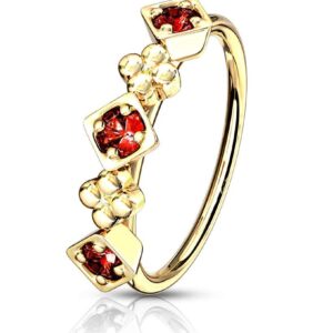 Forbidden Body Jewelry 20g 8mm 14k Gold Plated Surgical Steel Bendable Nose/Rook/Helix Hoop Featuring Red CZ & Floral Design