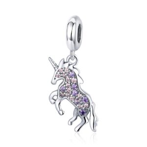 abaola animals charm 925 sterling silver pet charm beads fit pandora charms bracelet & necklace (light purple shiny unicorn)