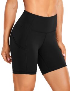 crz yoga women's naked feeling light running shorts 6 inches - high waisted gym biker compression shorts with pockets black medium