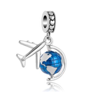 charm beads pendants fit for pandora bracelets necklace spinning globe airplane travel enamel dangel