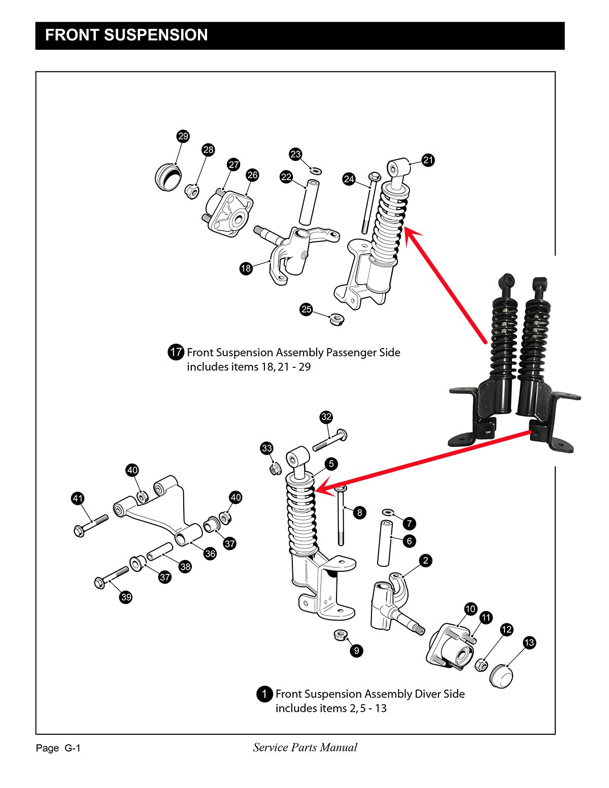 Dr.Acces EZGO RXV Front Shock Strut Assembly EZGO RXV Golf Carts (2008+) Replaces # 601246, 603024,Sold as Pair