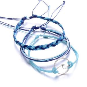 kelistom handmade braided wax rope adjustable strand wrap bracelet set waterproof wave shell charm stretch knot string thread bracelets friendship jewelry