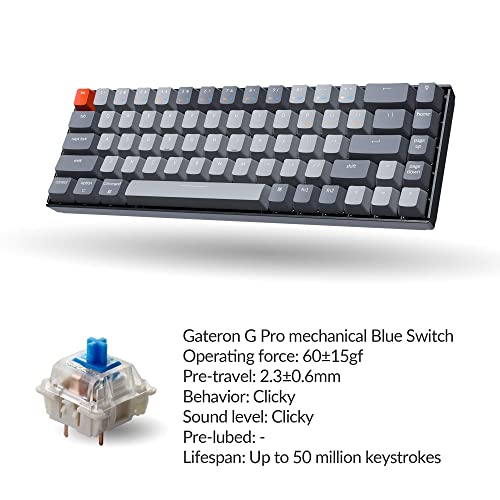 Keychron K6 Bluetooth 5.1 Wireless Mechanical Keyboard with Gateron G Pro Blue Switch/LED Backlit/Rechargeable Battery, 68 Keys Compact Keyboard Compatible with Mac Windows