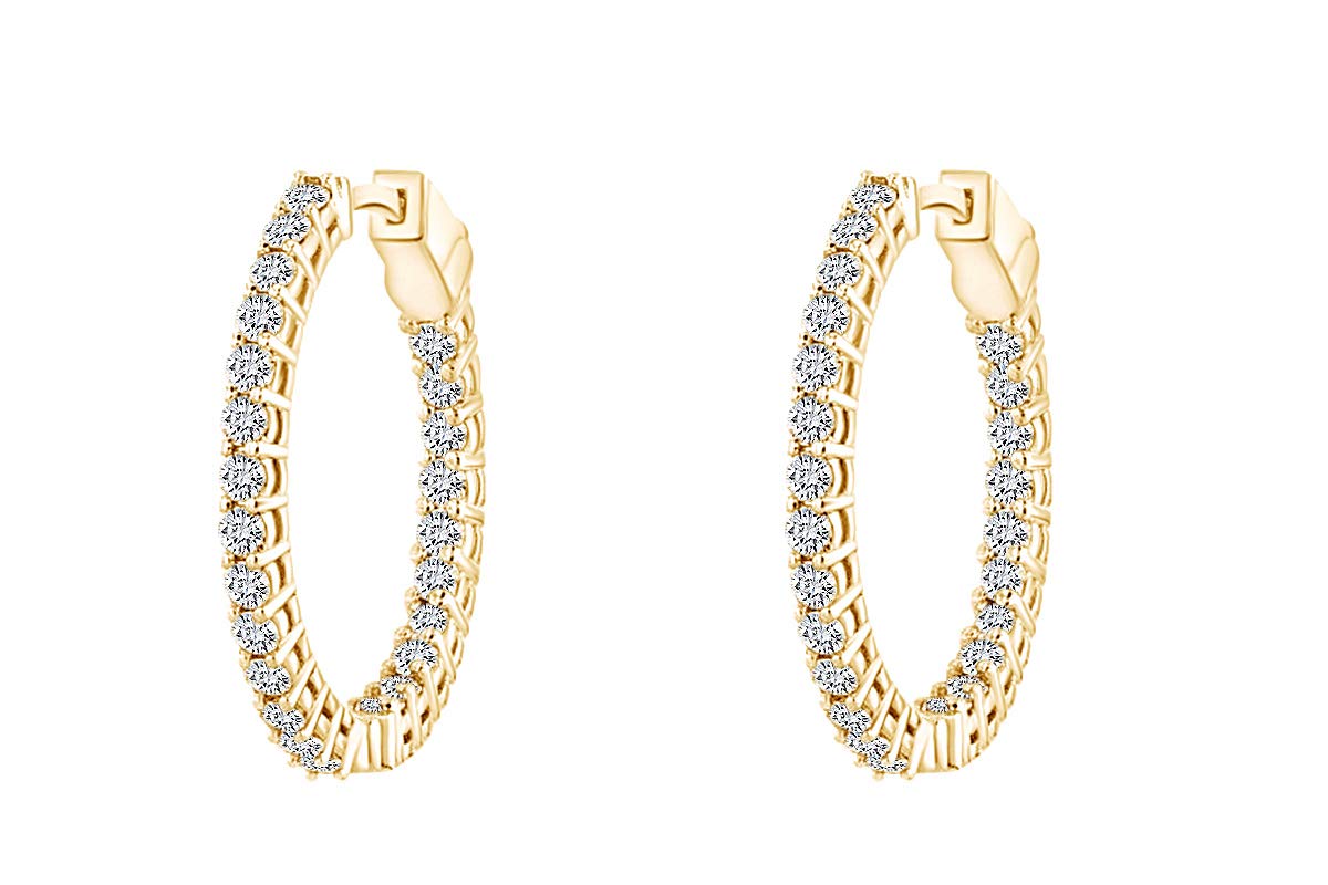 IGI Certified 1 Carat (Cttw) Round Lab Grown Diamond Inside Out Hoop Earrings In 10k Solid Yellow Gold 1 CT