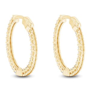 IGI Certified 1 Carat (Cttw) Round Lab Grown Diamond Inside Out Hoop Earrings In 10k Solid Yellow Gold 1 CT