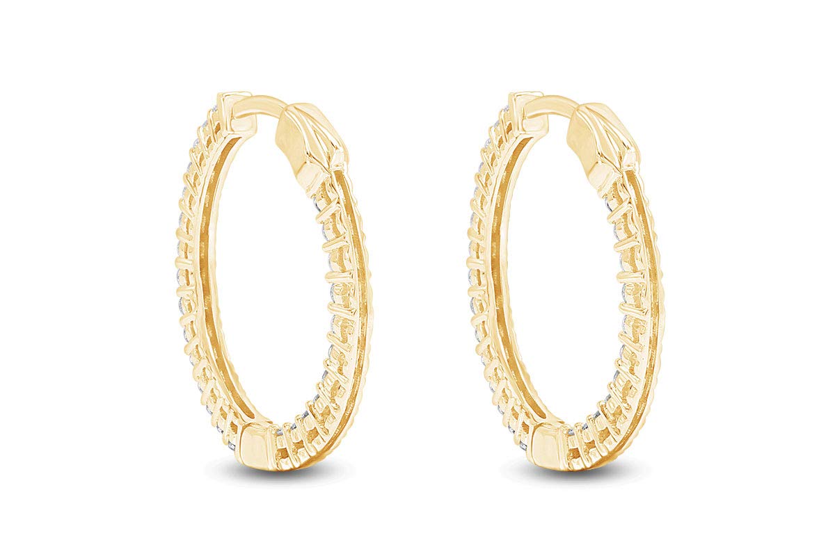 IGI Certified 1 Carat (Cttw) Round Lab Grown Diamond Inside Out Hoop Earrings In 10k Solid Yellow Gold 1 CT