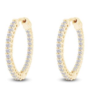 IGI Certified 1 Carat (Cttw) Round Lab Grown Diamond Inside Out Hoop Earrings In 10k Solid Yellow Gold 1 CT