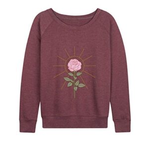 instant message - sun and flower - ladies french terry pullover - size large heather maroon