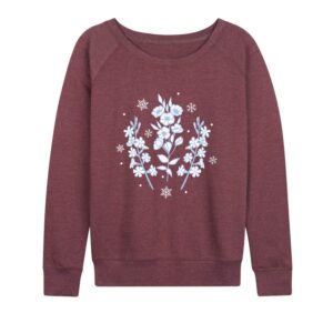 instant message - winter flowers - ladies french terry pullover - size large heather maroon