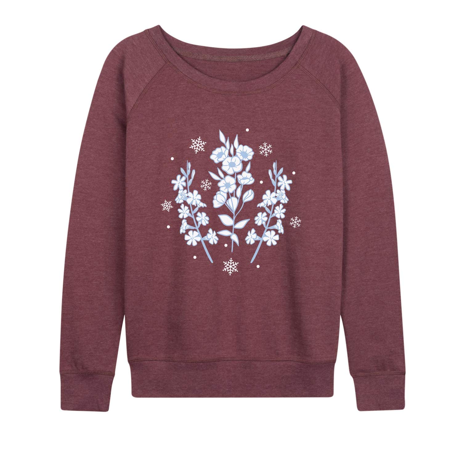 Instant Message - Winter Flowers - Ladies French Terry Pullover - Size Large Heather Maroon