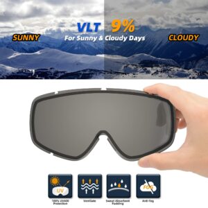 TurnWay OTG Ski/Snowboard Goggles - 100% UV Protection, Anti-Scratch & Anti-Fog - Snow Goggles for Men, Women & Youth