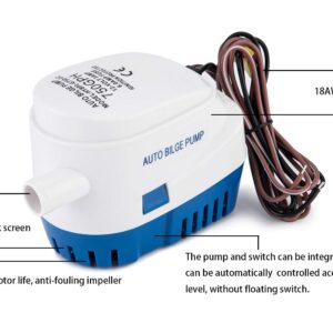 Dontmiss Automatic Submersible small Boat Bilge Pump 12v 750gph Auto with Float Switch 3/4 inch (19mm) Outlet Dia, bilge pumps for boats