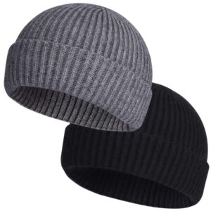 roybens 2pcs swag wool fisherman beanies for men, knit short watch cap winter warm hats