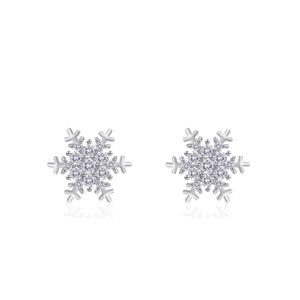 yoqucol snowflake flower shape stud zirconia crystal pierced earrings for women