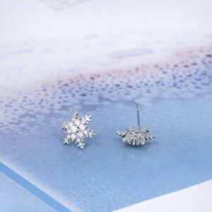 YOQUCOL Snowflake Flower Shape Stud Zirconia Crystal Pierced Earrings For Women