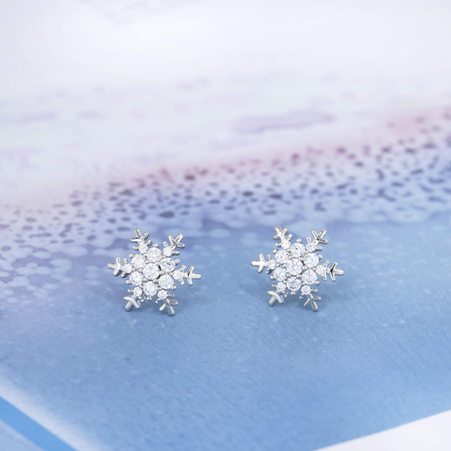 YOQUCOL Snowflake Flower Shape Stud Zirconia Crystal Pierced Earrings For Women