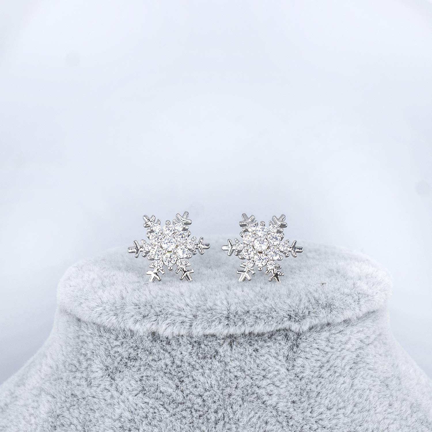 YOQUCOL Snowflake Flower Shape Stud Zirconia Crystal Pierced Earrings For Women