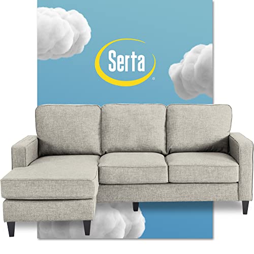 Serta Harmon Reversible Sectional Sofa, Modern L-Shaped Couch for Small Spaces, Soft Fabric Upholstery, Square Arm, Light Gray