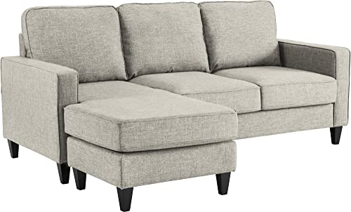 Serta Harmon Reversible Sectional Sofa, Modern L-Shaped Couch for Small Spaces, Soft Fabric Upholstery, Square Arm, Light Gray