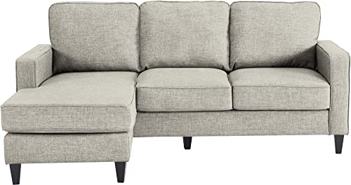 Serta Harmon Reversible Sectional Sofa, Modern L-Shaped Couch for Small Spaces, Soft Fabric Upholstery, Square Arm, Light Gray