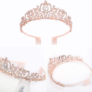 Araluky Crystal Tiara Crown Headband Princess Elegant Tiara with Combs for Women Young Ladies Bridal Wedding Prom Birthday Party, Rose Gold