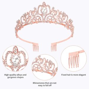 Araluky Crystal Tiara Crown Headband Princess Elegant Tiara with Combs for Women Young Ladies Bridal Wedding Prom Birthday Party, Rose Gold