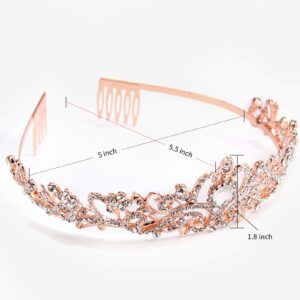 Araluky Crystal Tiara Crown Headband Princess Elegant Tiara with Combs for Women Young Ladies Bridal Wedding Prom Birthday Party, Rose Gold