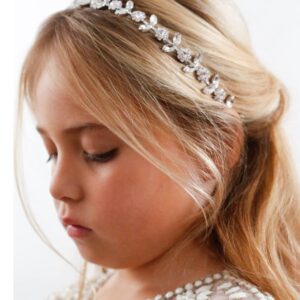 SWEETV Silver Flower Girl Headpiece for Wedding Crystal Baby Girl Headband Flower Crown Communion Hair Accessories for Birthday, Photography