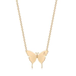 mevecco gold dainty initial necklace 18k gold plated butterfly pendant name necklaces delicate everyday necklace for women minimalist personalized jewelry