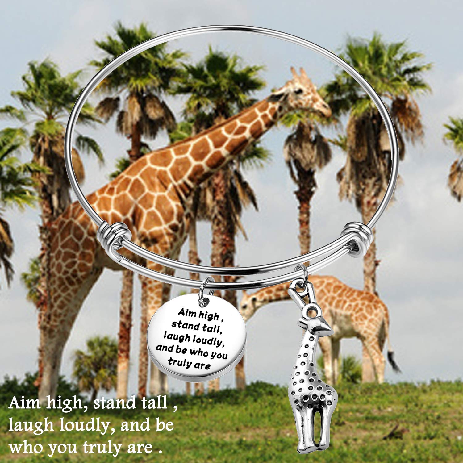 AKTAP Giraffe Gifts Giraffe Jewelry Aim High Stand Tall Laugh Loudly and Be Who You Truly Are Giraffe Keychains