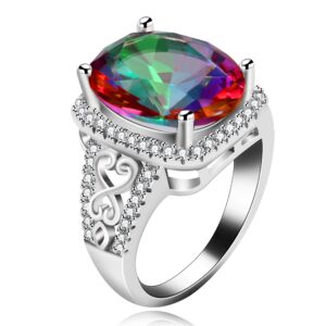 uloveido women fashion anniversary promise rings platinum plated wedding engagement multicolor cubic zirconia rings size 7 y585