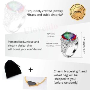 Uloveido Women Fashion Anniversary Promise Rings Platinum Plated Wedding Engagement Multicolor Cubic Zirconia Rings Size 7 Y585