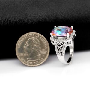 Uloveido Women Fashion Anniversary Promise Rings Platinum Plated Wedding Engagement Multicolor Cubic Zirconia Rings Size 7 Y585