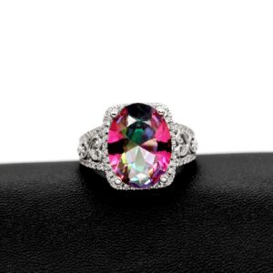 Uloveido Women Fashion Anniversary Promise Rings Platinum Plated Wedding Engagement Multicolor Cubic Zirconia Rings Size 7 Y585