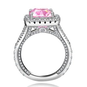 uloveido women's silver color 3 carats cushion cut cz elegant ring big pink crystal square wedding engagement bridal rings halo y586 (size 7)