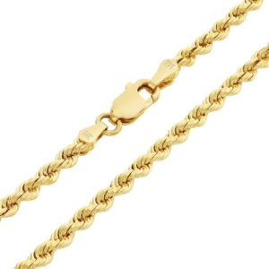 nuragold 14k yellow gold 2.5mm solid rope chain diamond cut link pendant necklace, mens womens jewelry 16" 18" 20" 22" 24" 26" 28" 30"