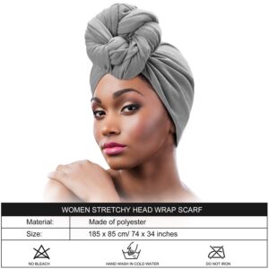 SATINIOR 2 Pieces Stretch Head Wrap Scarf Soft Stretchy Turban Long Hair Scarf Wrap Head Band Tie for Women(Black, Grey)