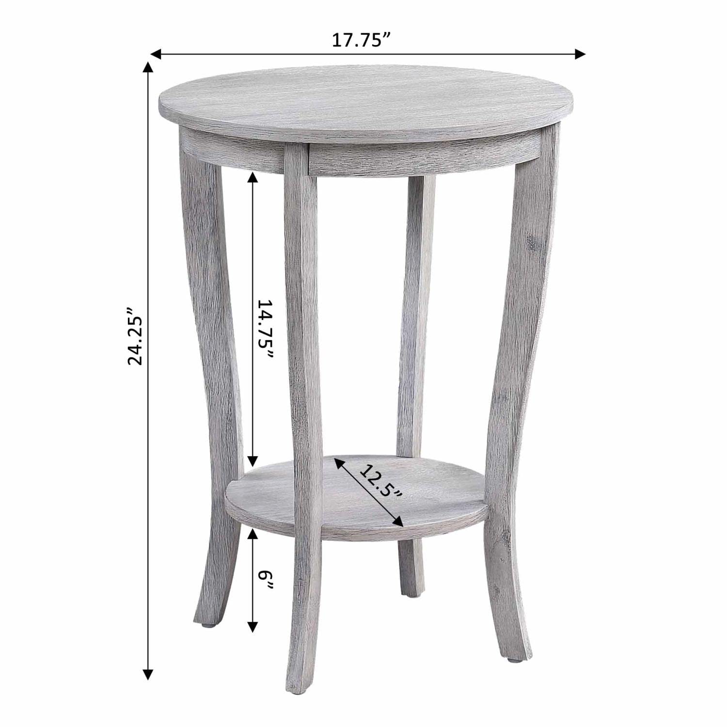 Convenience Concepts American Heritage Round End Table, Light Gray Wirebrush