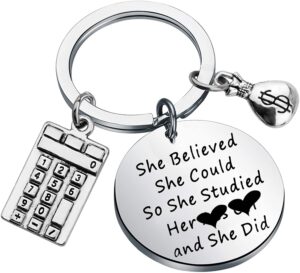 bekech accountant cpa gift calculator charm keychain she believed she could so she did keychain accounting jewelry accountant gift cpa coworker gift cpa graduation gift (silver)