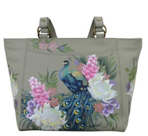 anuschka hand painted women’s genuine leather classic work tote - regal peacock