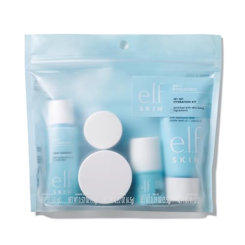 e.l.f. Jet Set Hydration Kit, Travel Friendly Hydrating Skincare Set, Face Cleanser, Balm, Moisturizer, Eye Cream & Night Cream, Vegan & Cruelty-Free