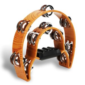 bnineteenteam handheld tambourine,rattle with double row 20 pairs metal jingles tambourine for adults kids games party