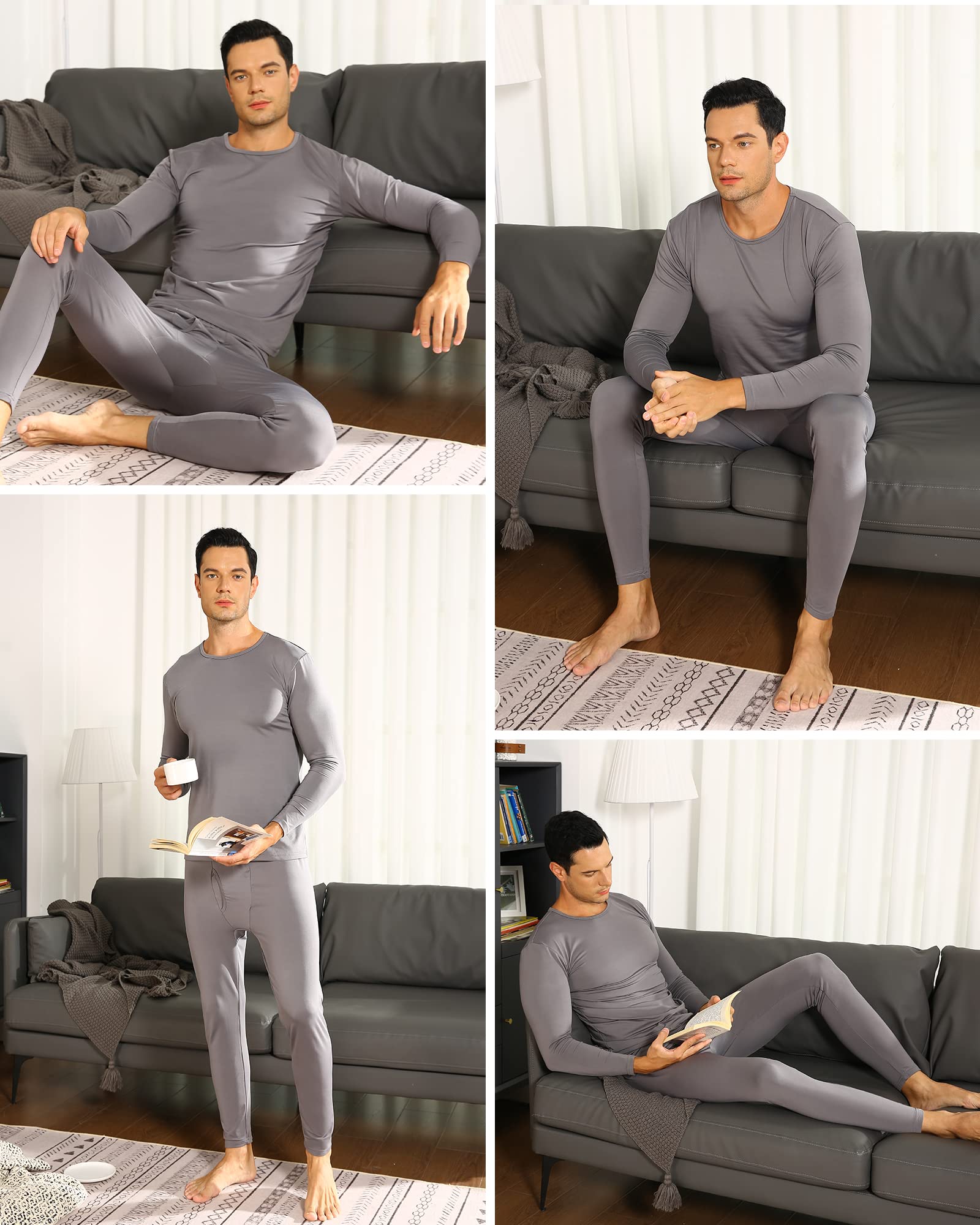 ViCherub Men's Thermal Underwear Set Fleece Lined Long Johns Winter Base Layer Top & Bottom 2 Sets for Men