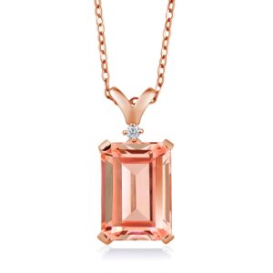 gem stone king peach nano morganite and white diamond 18k rose gold plated silver pendant necklace for women (6.32 cttw, with 18 inch chain)