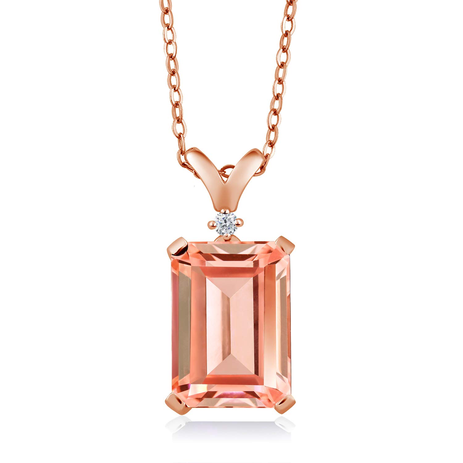 Gem Stone King Peach Nano Morganite and White Diamond 18K Rose Gold Plated Silver Pendant Necklace For Women (6.32 Cttw, with 18 Inch Chain)