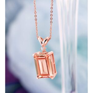 Gem Stone King Peach Nano Morganite and White Diamond 18K Rose Gold Plated Silver Pendant Necklace For Women (6.32 Cttw, with 18 Inch Chain)