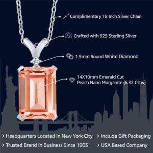 Gem Stone King Peach Nano Morganite and White Diamond 18K Rose Gold Plated Silver Pendant Necklace For Women (6.32 Cttw, with 18 Inch Chain)